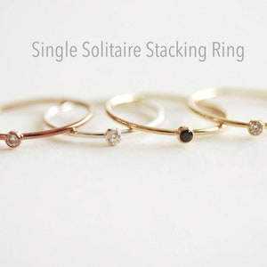 Black Solitaire Sterling Silver Stacking Clear CZ Ring - Minimalist ...