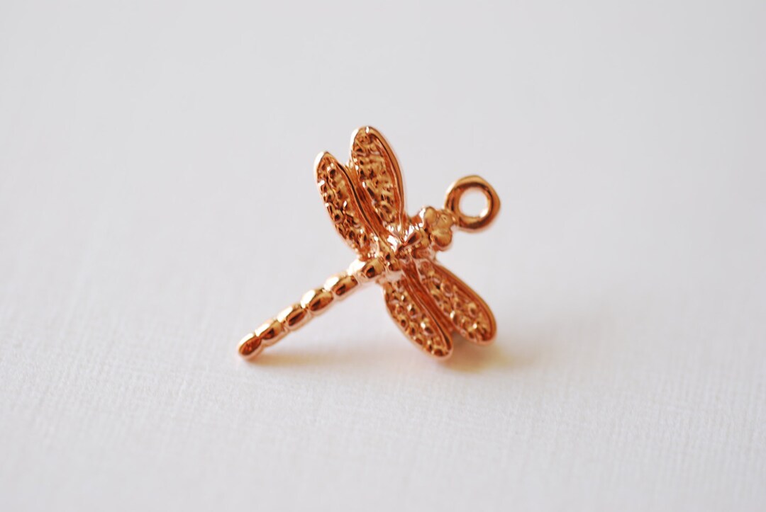 Pink Rose Gold Vermeil Dragonfly Charm Pendant- 18k Gold Plated Over ...