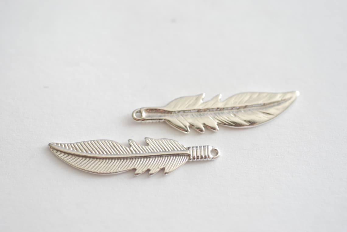 Sterling Silver Large Feather Pendant 925 Silver Feather - Etsy