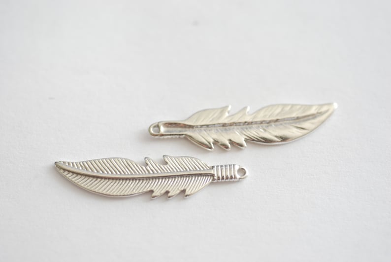 Sterling Silver Large Feather Pendant 925 Silver Feather - Etsy