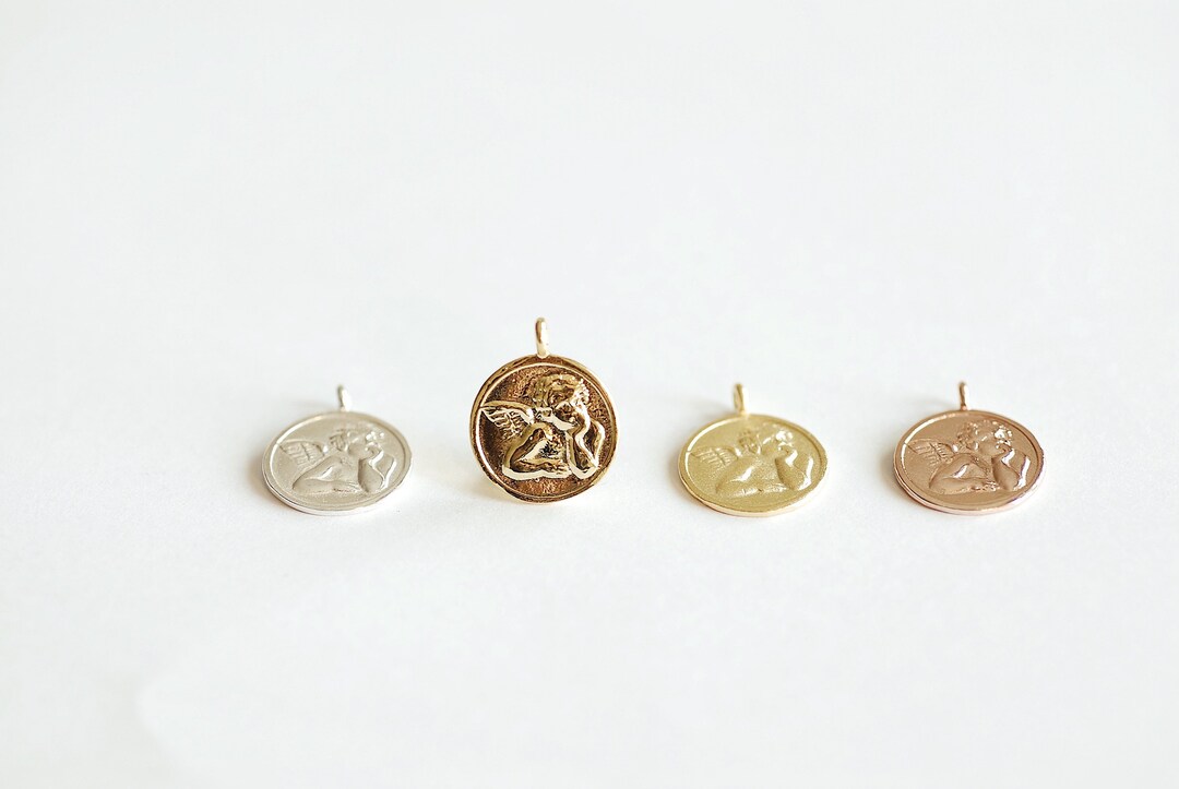 Vermeil Gold Medium Angel Face Round Charm- 22k Gold Plated 925 ...