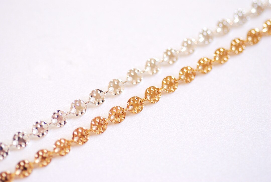 Sterling Silver 4mm Round Disc Chain- Textured Sterling Silver Round ...