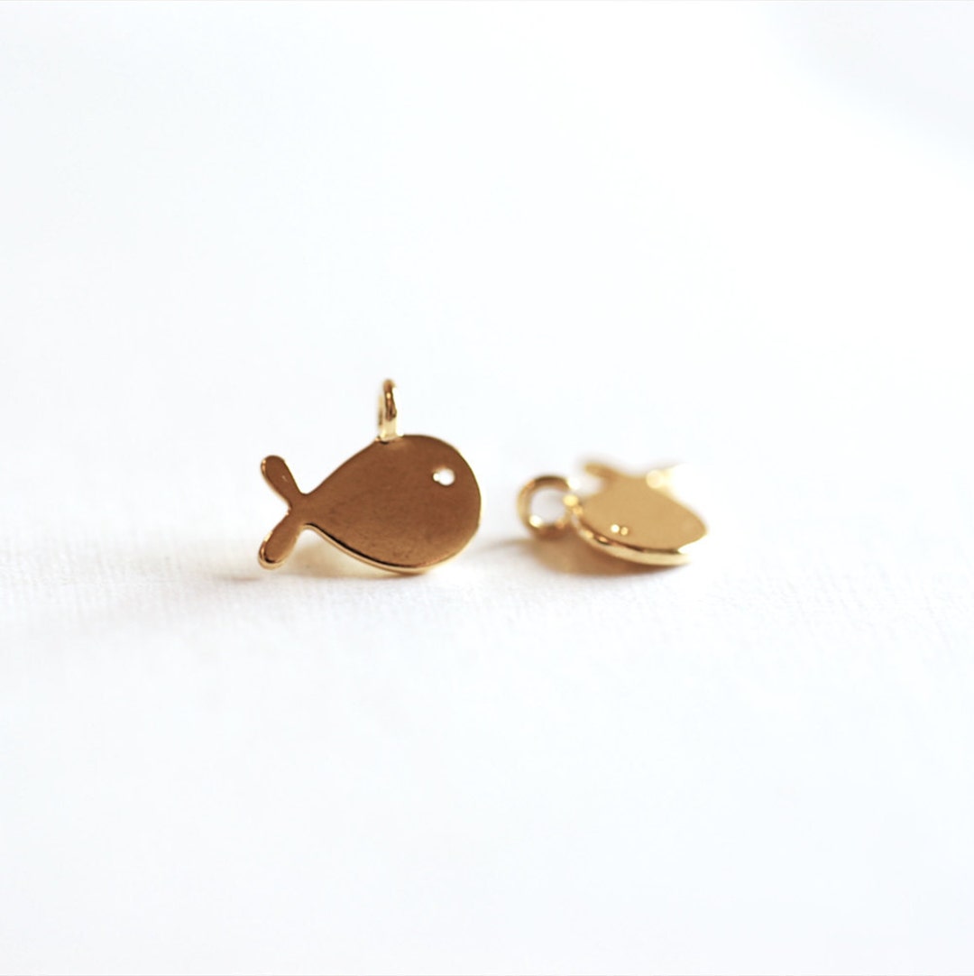 Shiny Vermeil Gold Small Fish Charm- 18k Gold Plated Over Sterling ...