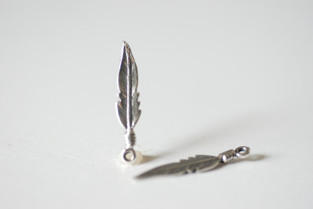 2pcs Sterling Silver Feather Charm, 925 Silver Feather Charm, Small ...
