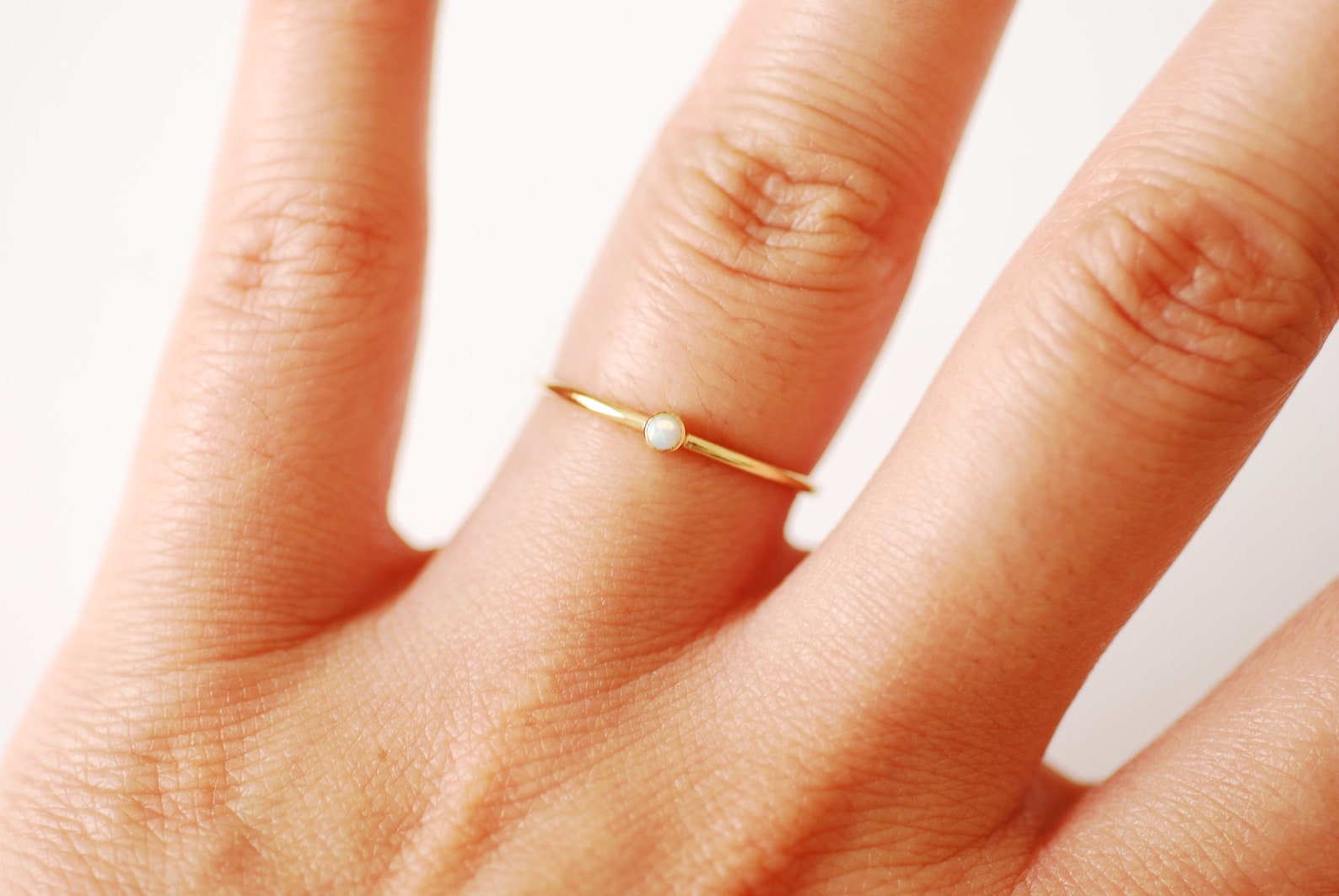 Gold Opal Stacking Finger Ring 14k Gold Filled Opal 2mm | Etsy