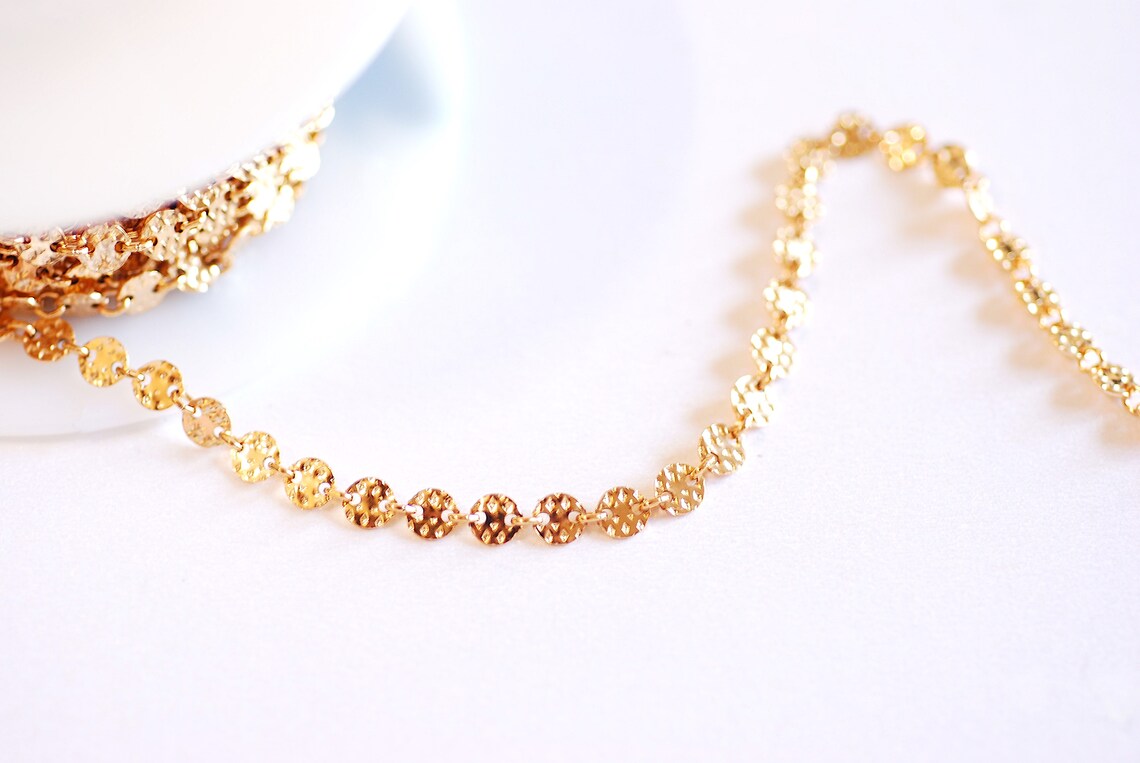 14K Gold Filled 4mm Sequin Disc Chain Gold Filled Round Disc | Etsy