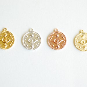 Evil Eye Circle Disc Charm- Vermeil 18k Gold Plated Vermeil or Sterling ...