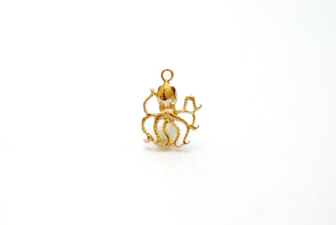 Shiny Vermeil Gold Octopus Charm- 18k Gold Plated Sterling Silver, Sea ...