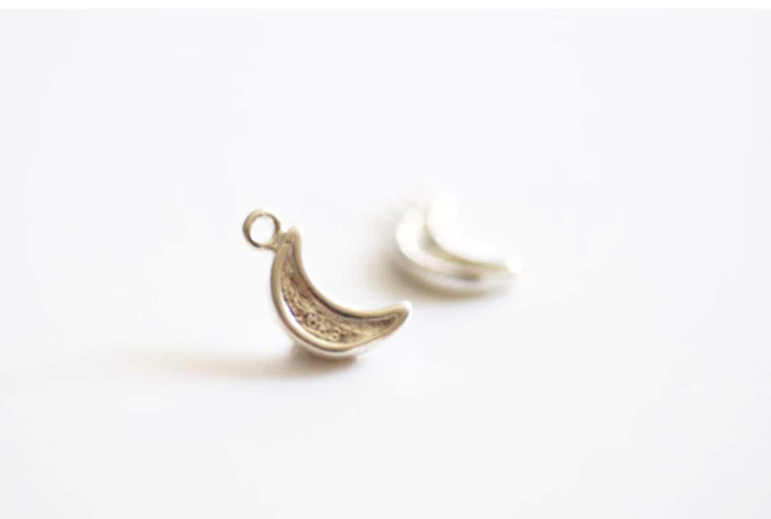 Sterling Silver Small Crescent Moon- 925 Silver Moon Charm, Silver Half ...