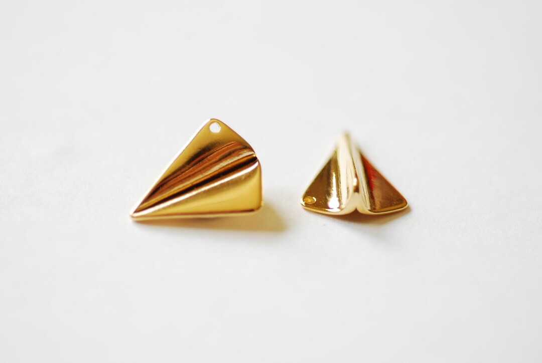 Shiny Vermeil Gold Paper Airplane Charm- 18k Gold Plated Over Sterling ...