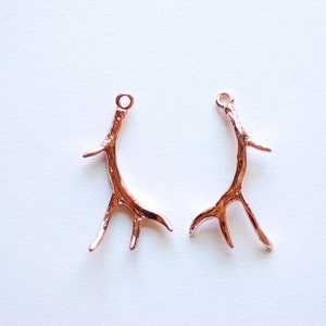 Pink Rose Vermeil Gold Deer Antler Charm- 18k Gold Plated Over Sterling ...