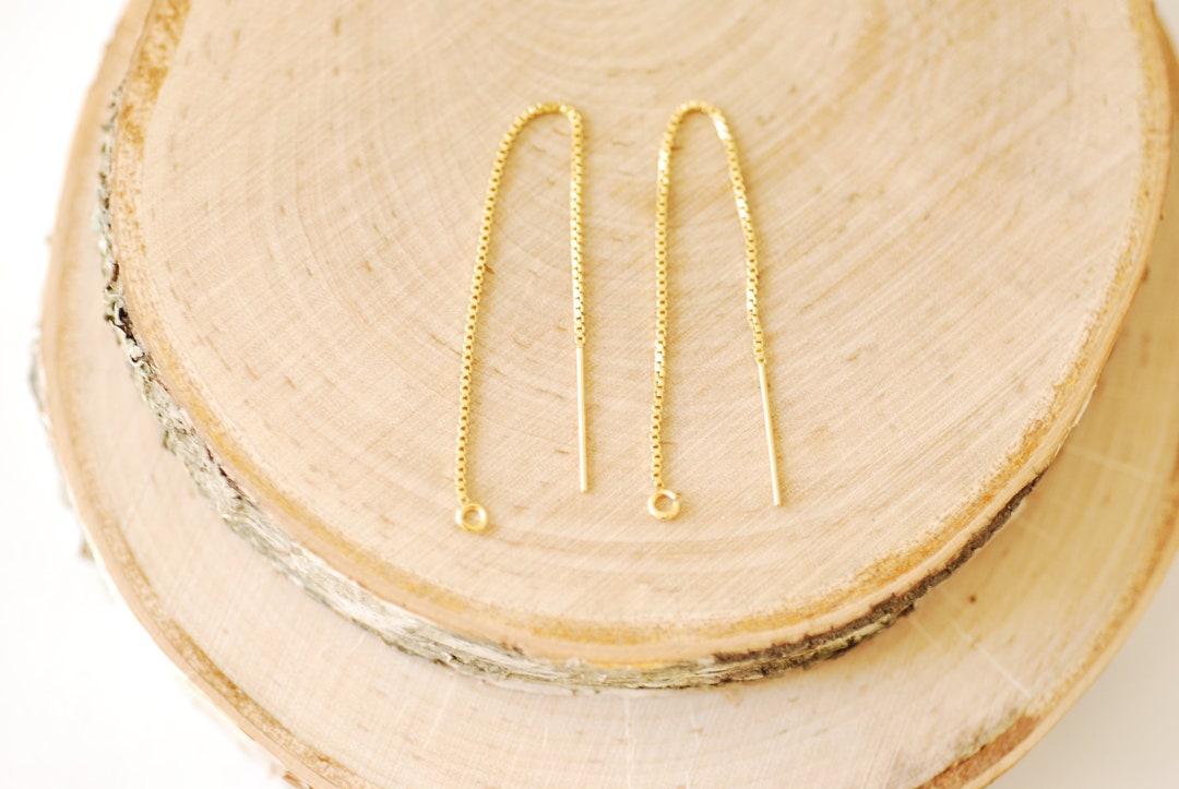 14k Gold Filled Threader Box Chain Earring With Open Ring 80mm 3 Inch ...