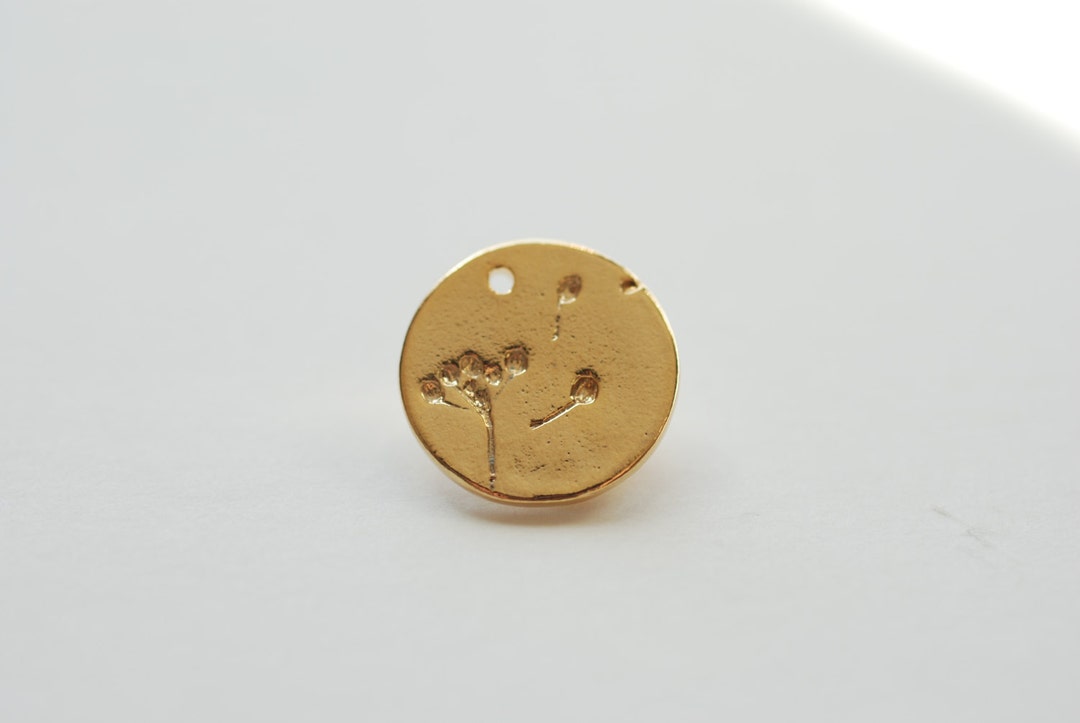 Shiny Vermeil Gold Dandelion Disc Charm- 18k Gold Plated Over Sterling ...