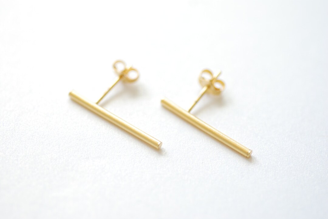 Matte Gold Bar Earrings, Line Earrings, Stick Earrings, Bar Stud ...