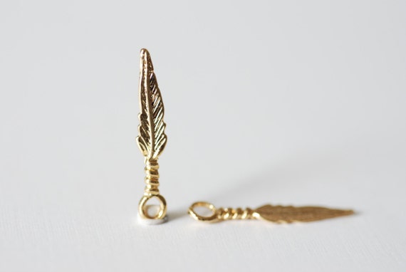 2pcs Vermeil Gold Feather Charms 18k gold plated over | Etsy
