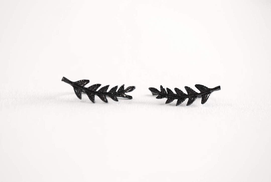 Black Leaf Earring Climber- Leaf Ear Crawlers, Leaf Ear Cuff, Leaf ...