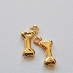 Shiny Vermeil Dog Bone Gold Charm - Small Dog Bone, Man's Best Friend ...