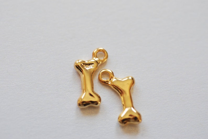 Shiny Vermeil Dog Bone Gold Charm - Small Dog Bone, Man's Best Friend ...