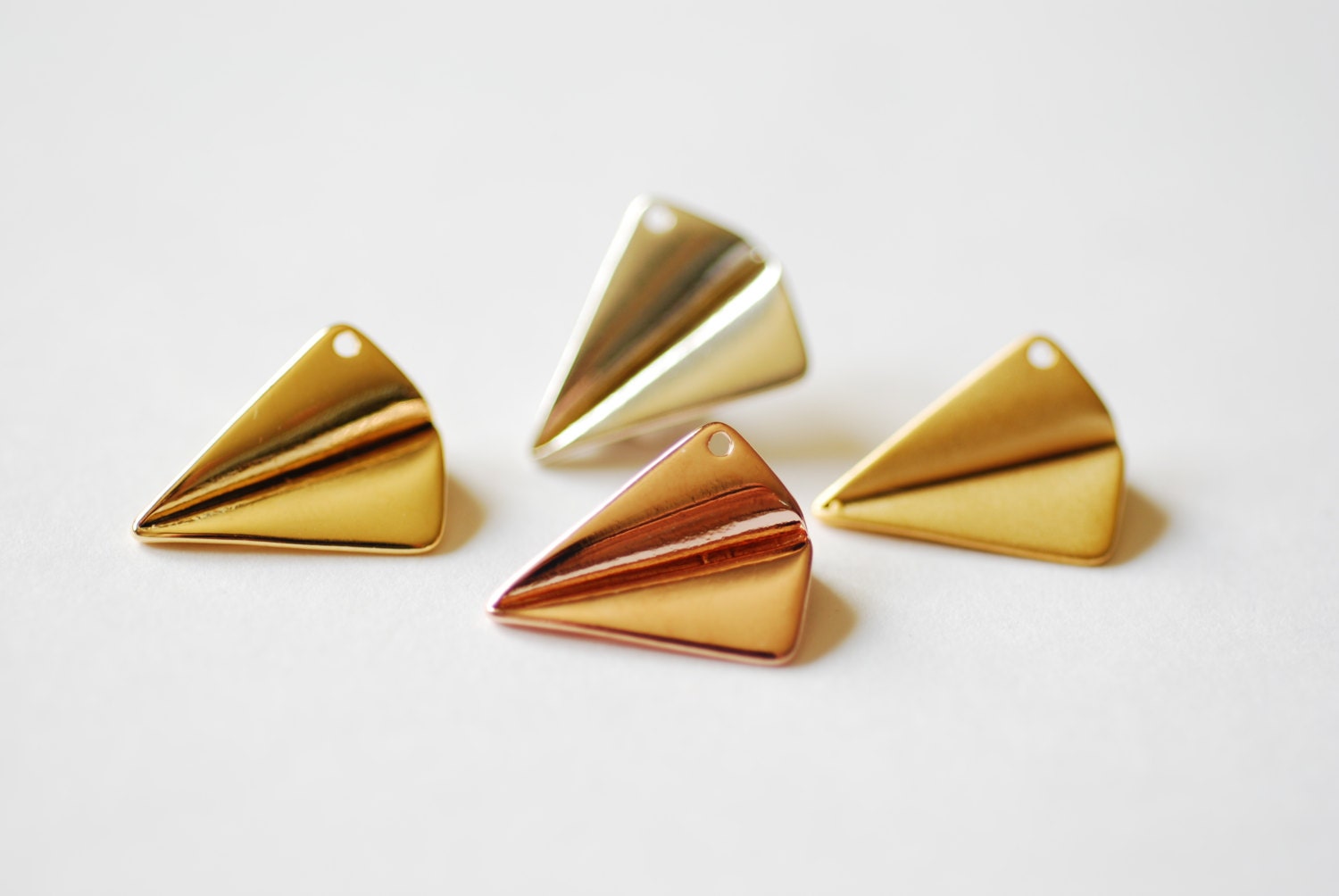 Shiny Vermeil Gold Paper Airplane Charm- 18k Gold Plated Over Sterling ...
