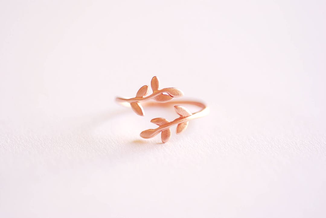 Matte Pink Rose Gold Leaf Branch Ring, Leaf Ring, Layering Ring, Vine ...