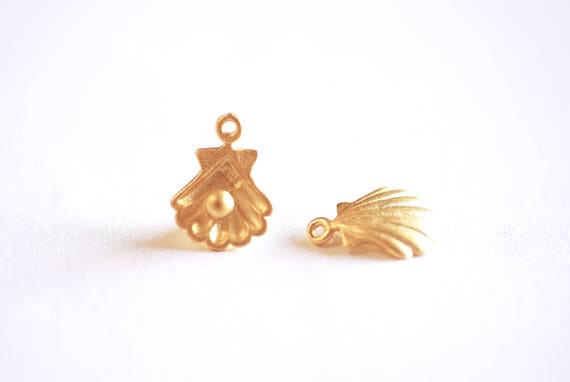 Matte Gold Tiny Sea Shell With Pearl Charm 22k Gold Plated - Etsy