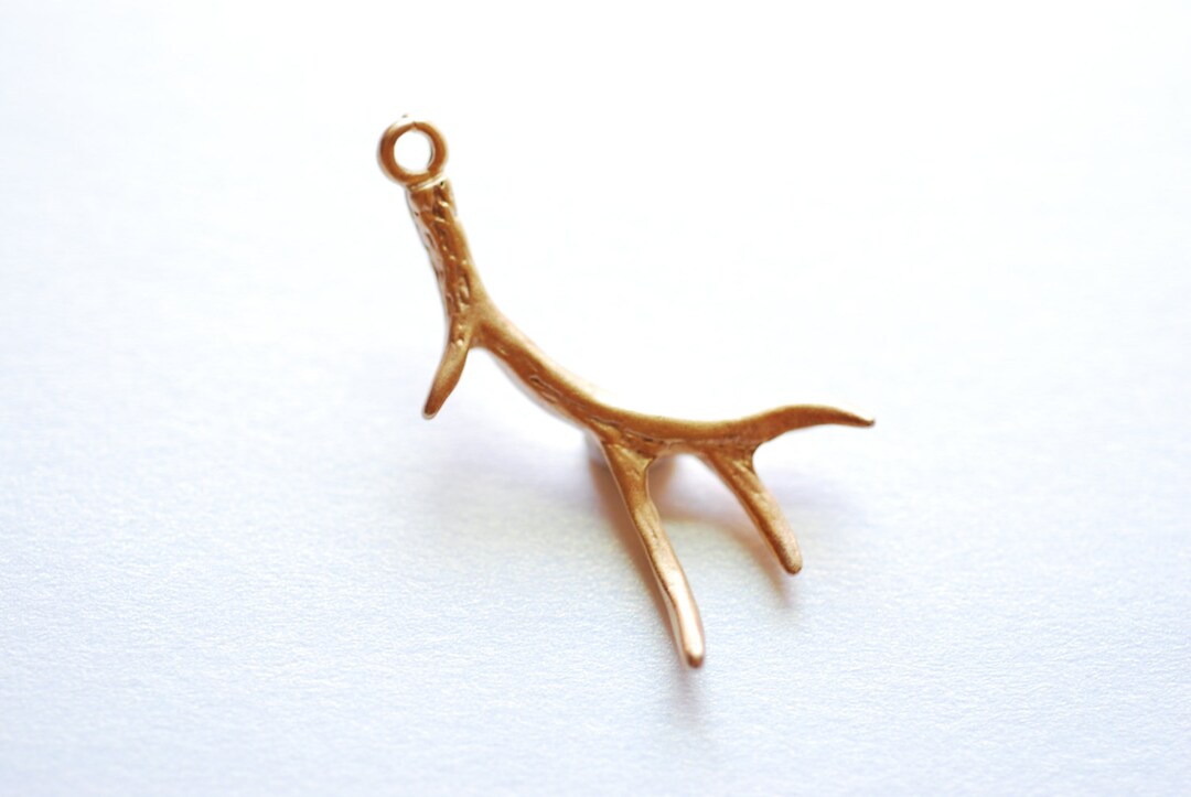 Matte Vermeil Gold Deer Antler Charm Pendant- 18k Gold Plated Over ...