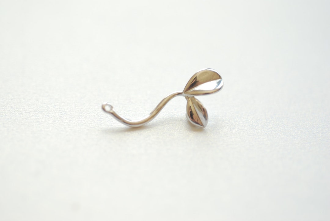 Sterling Silver Small Sprout Charm Connector - 925 Silver Leaf Branch ...