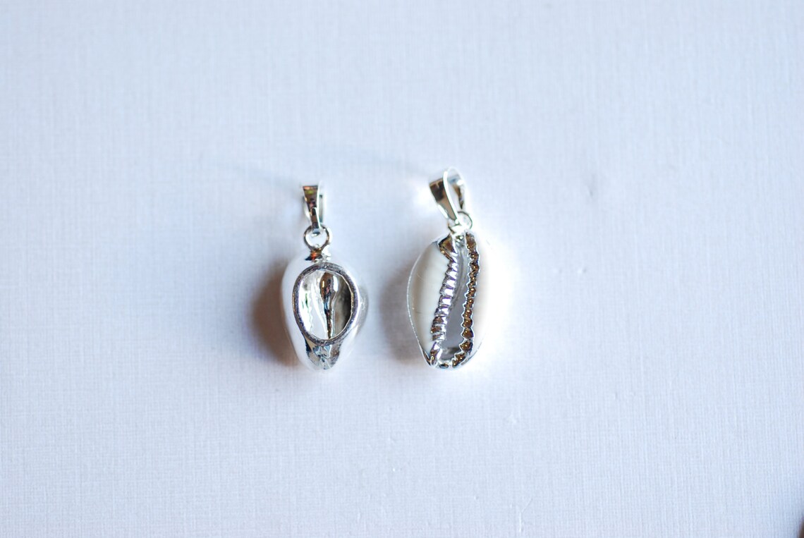 Rhodium Plated Real Natural Cowrie Shell Natural Rhodium - Etsy