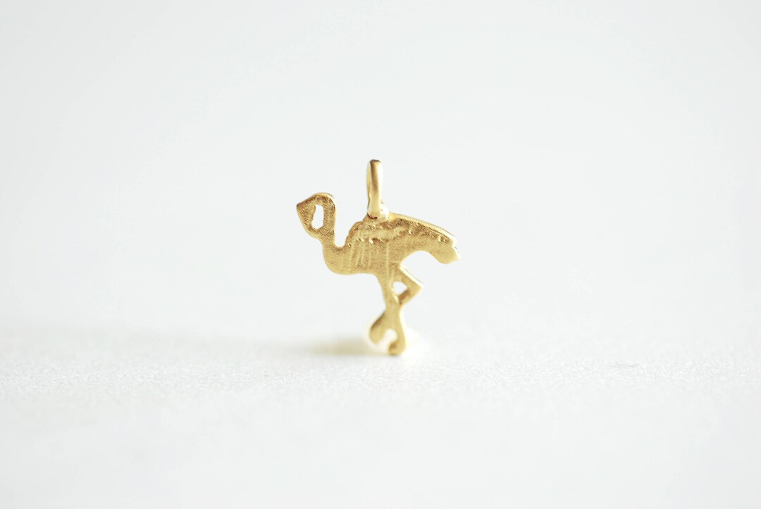 Matte Gold Flamingo Charm, 22k Gold Plated 925 Silver Flamingo, Bird ...