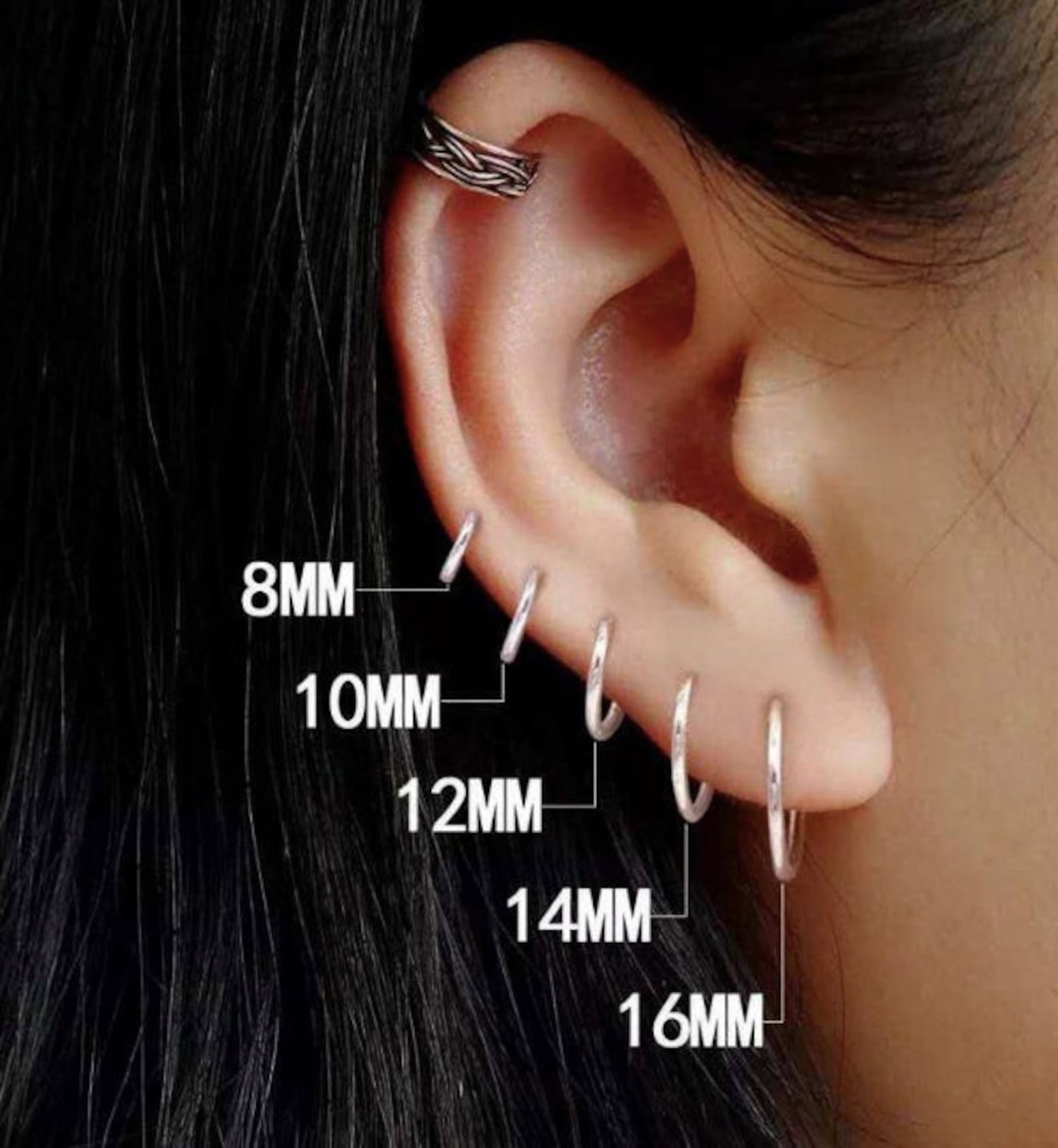 14kt Solid Gold Ear Huggie Hoop Earrings Endless Hoop Earrings Gold ...