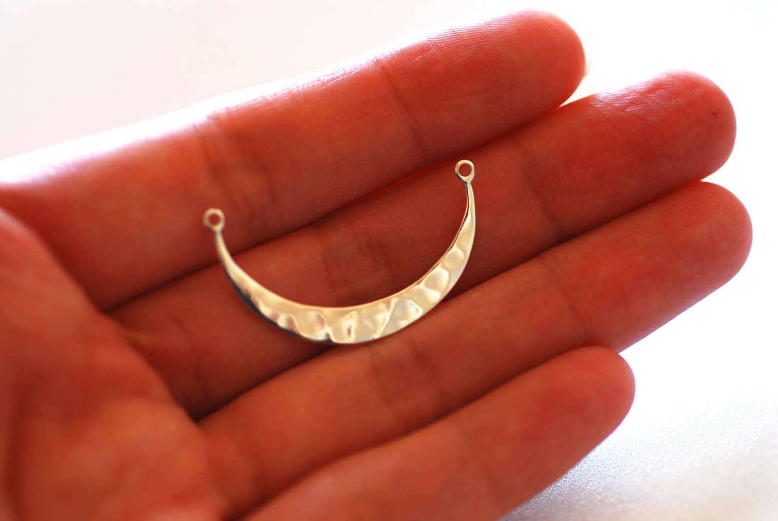 Sterling Silver Hammered Crescent Moon Connector- 925 Silver Hammered ...