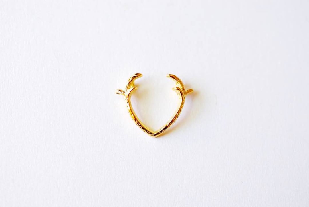 Shiny Vermeil Gold Deer Antler Charm- 18k Gold Plated Over Sterling ...