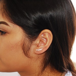 Black Leaf Earring Climber- Leaf Ear Crawlers, Leaf Ear Cuff, Leaf ...