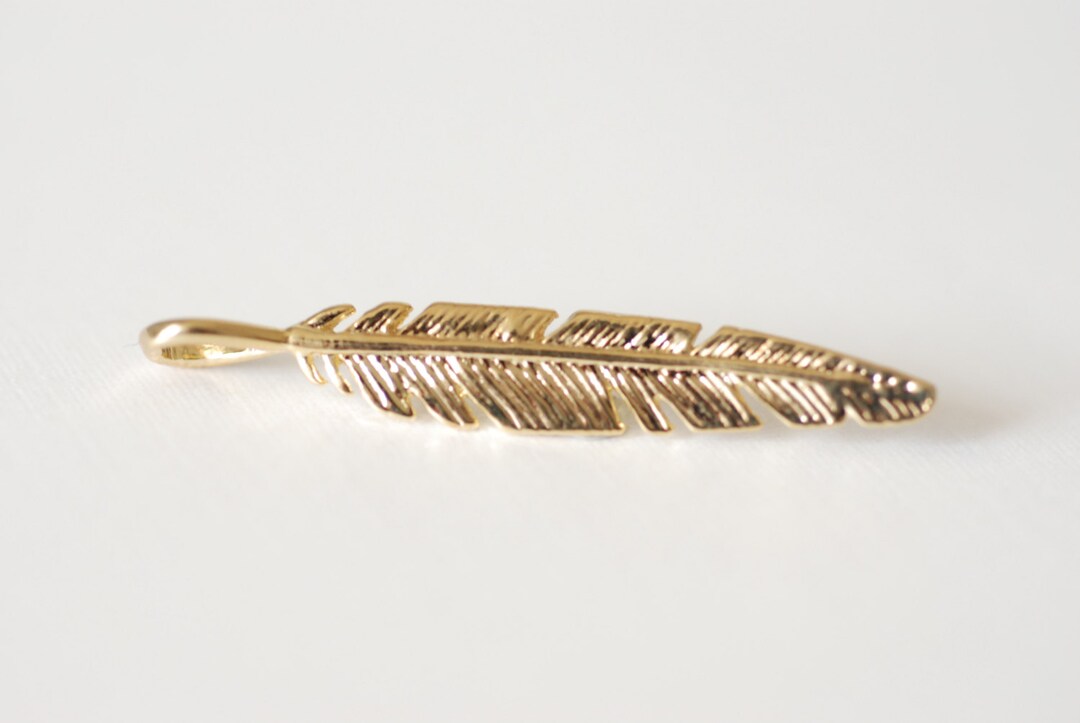 Shiny Vermeil Gold Feather Charm- 22k Gold Plated Sterling Silver ...