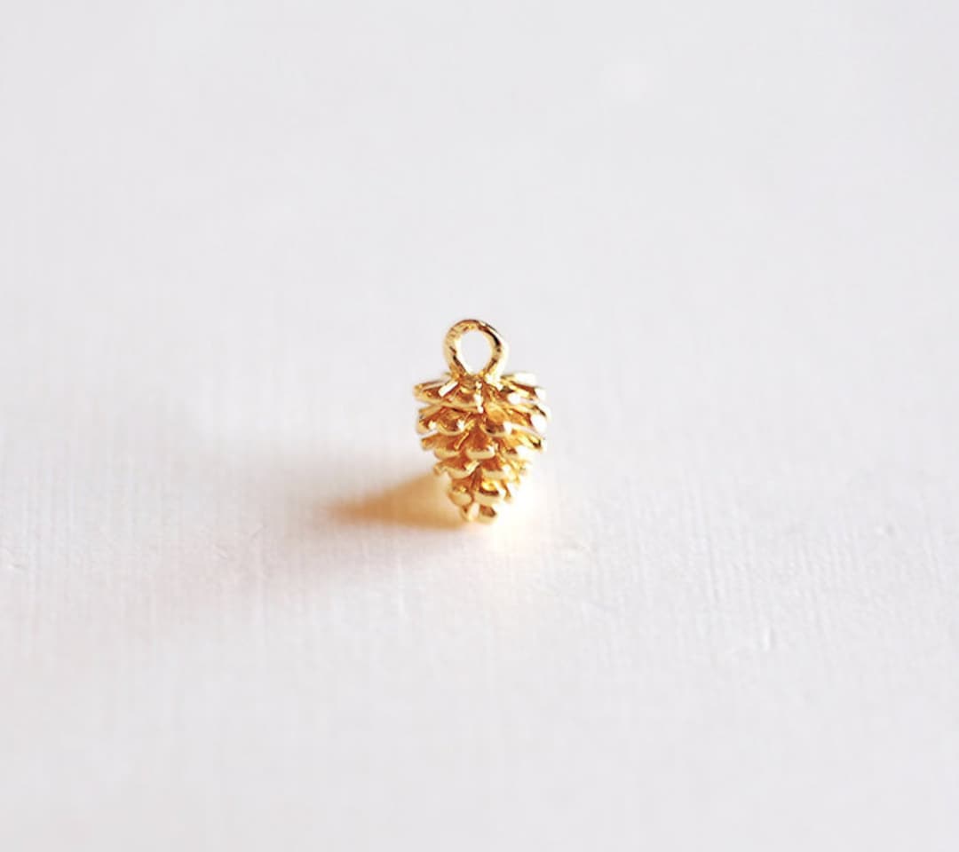 Shiny Vermeil Gold Pinecone Charm- 18k Gold Over Sterling Silver Pine ...