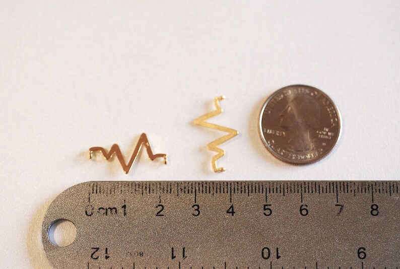 Shiny Gold Heartbeat Pulse Connector Charm, Vermeil Gold Wave Connector ...