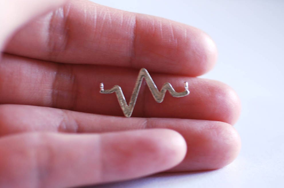 Shiny Gold Heartbeat Pulse Connector Charm, Vermeil Gold Wave Connector ...