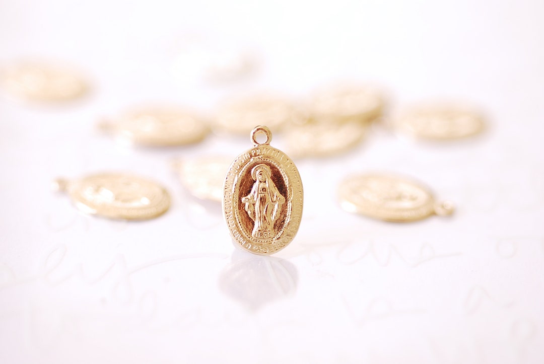 14k Gold Filled or Sterling Silver Oval VIRGIN MARY Charm Christina ...