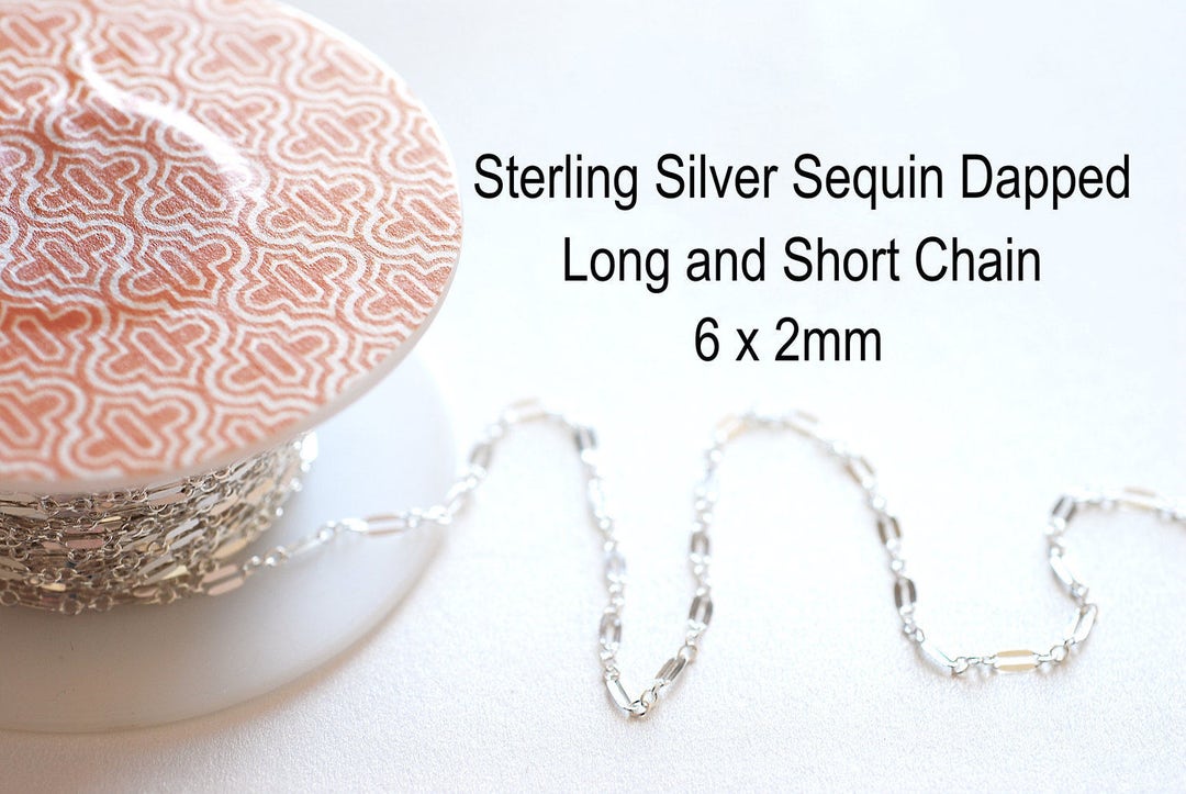 Sterling Silver 2mm Long and Short Dapped Sequin Chain- 925 Silver ...