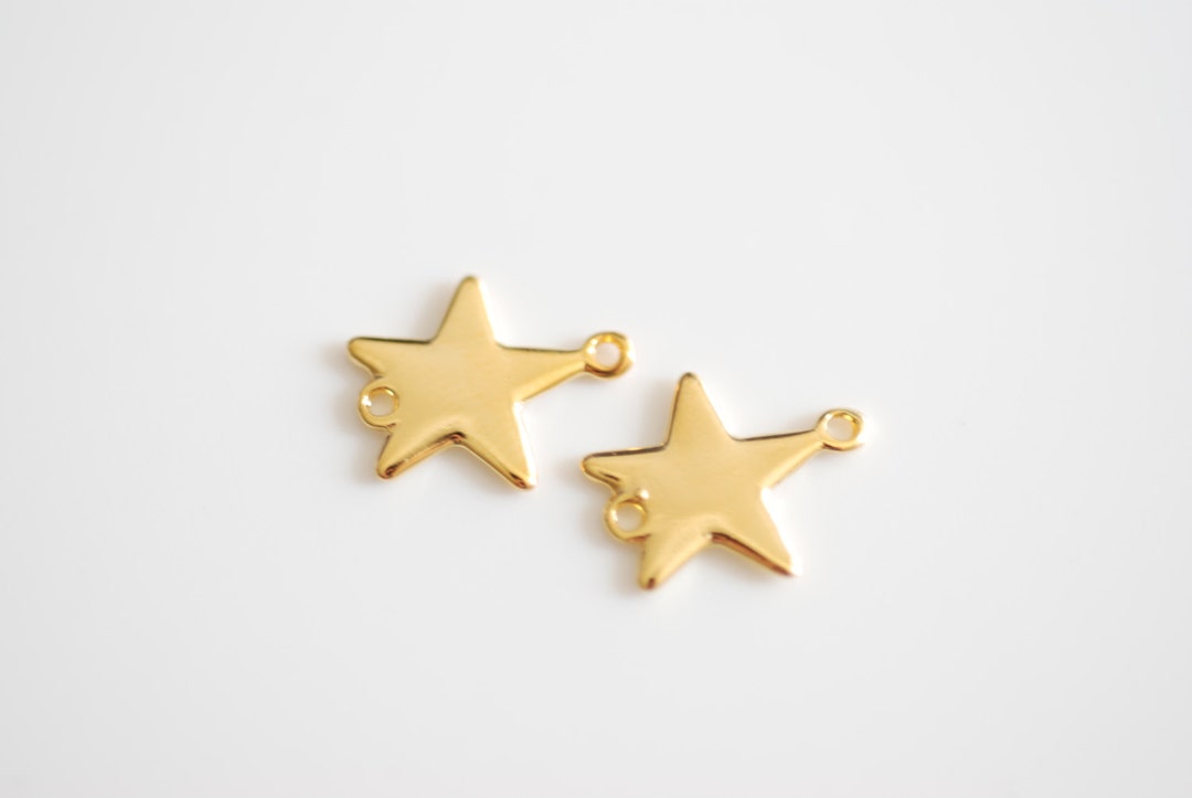 Shiny Vermeil Gold Star Charm Connector-18k Gold Plated Over Sterling ...