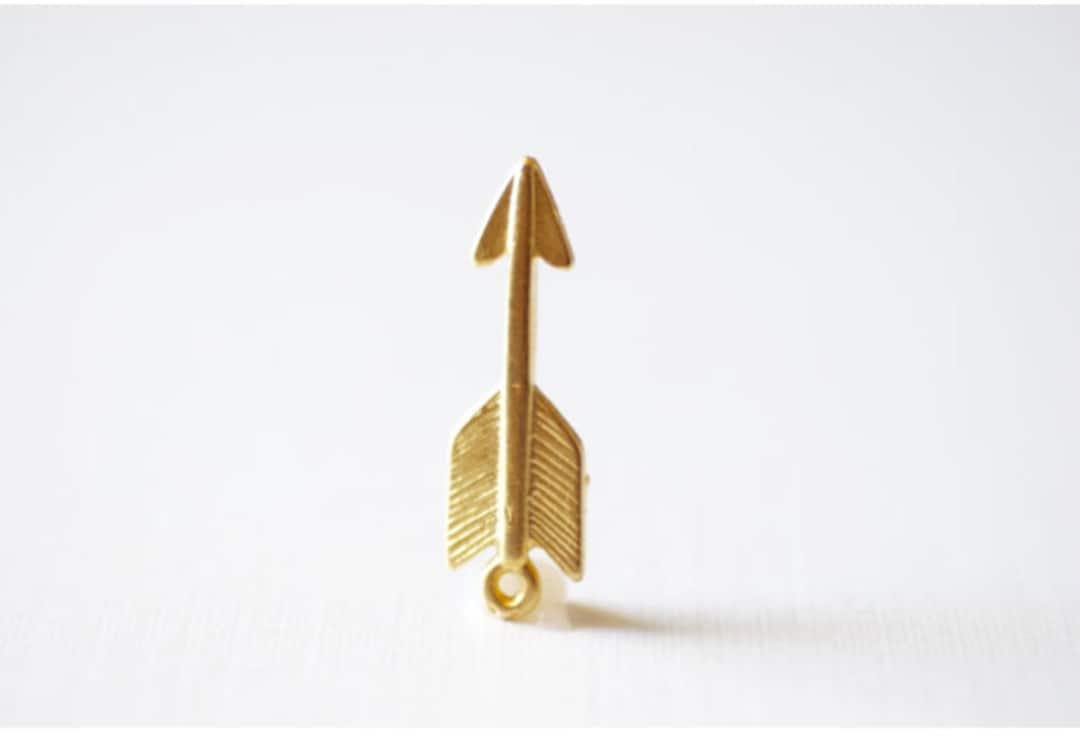 Vermeil Gold Arrow Charm, Gold Feather Arrow Pendant, Gold Arrowhead ...
