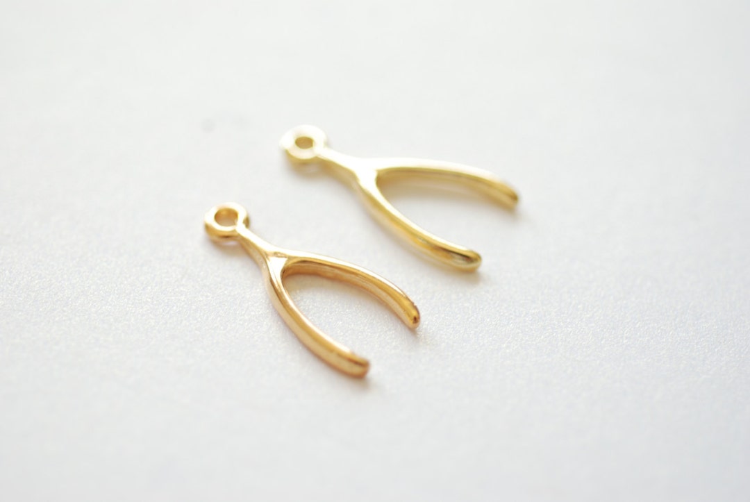 2pcs Vermeil Gold Wishbone, 18kt Gold Plated Over Sterling Silver ...