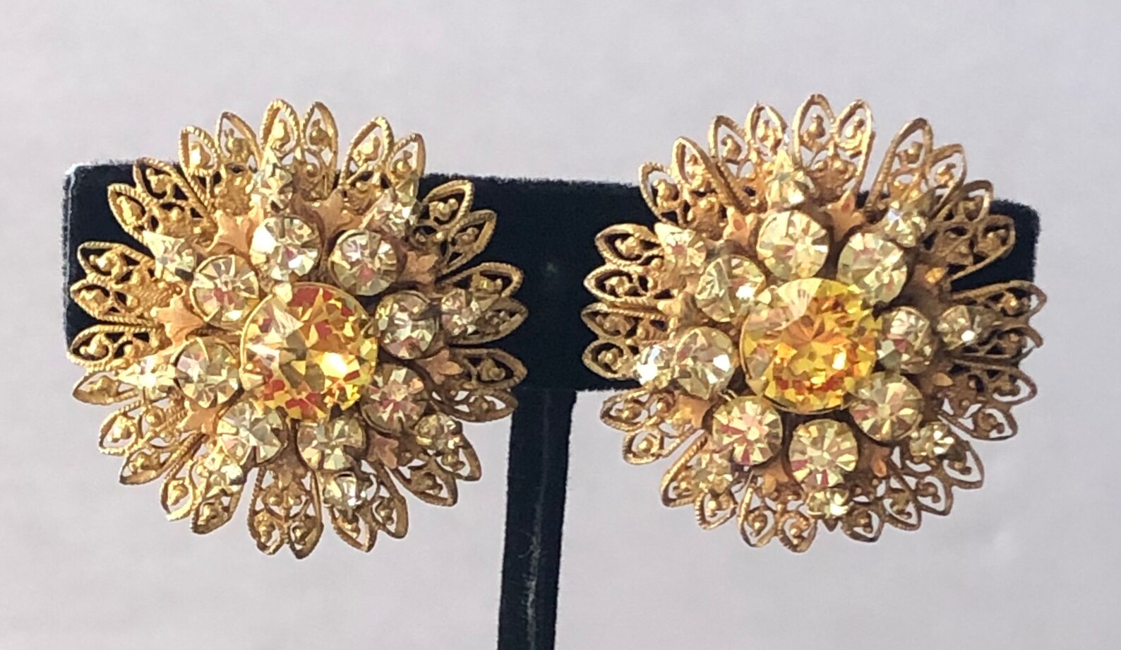 Sparkling Vintage Miriam Haskell Earrings~citrine Rhinestones/gold Tone ...