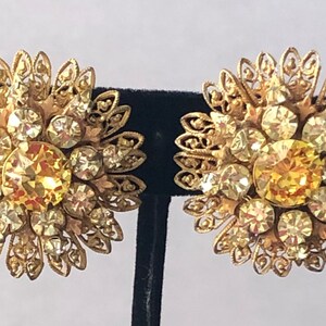 Sparkling Vintage Miriam Haskell Earrings~citrine Rhinestones/gold Tone ...