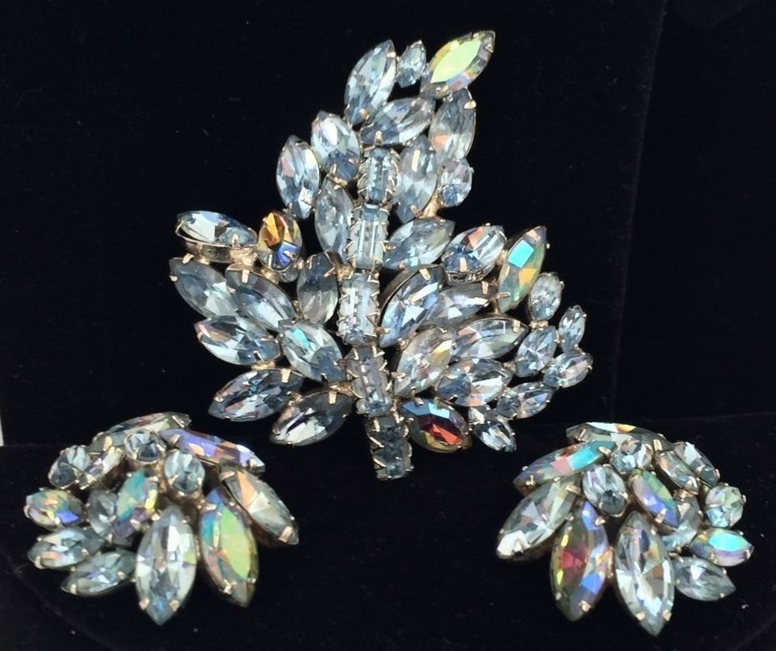 Gorgeous Huge Vintage Weiss Brooch Earrings Set~blue/ Aurora Borealis ...