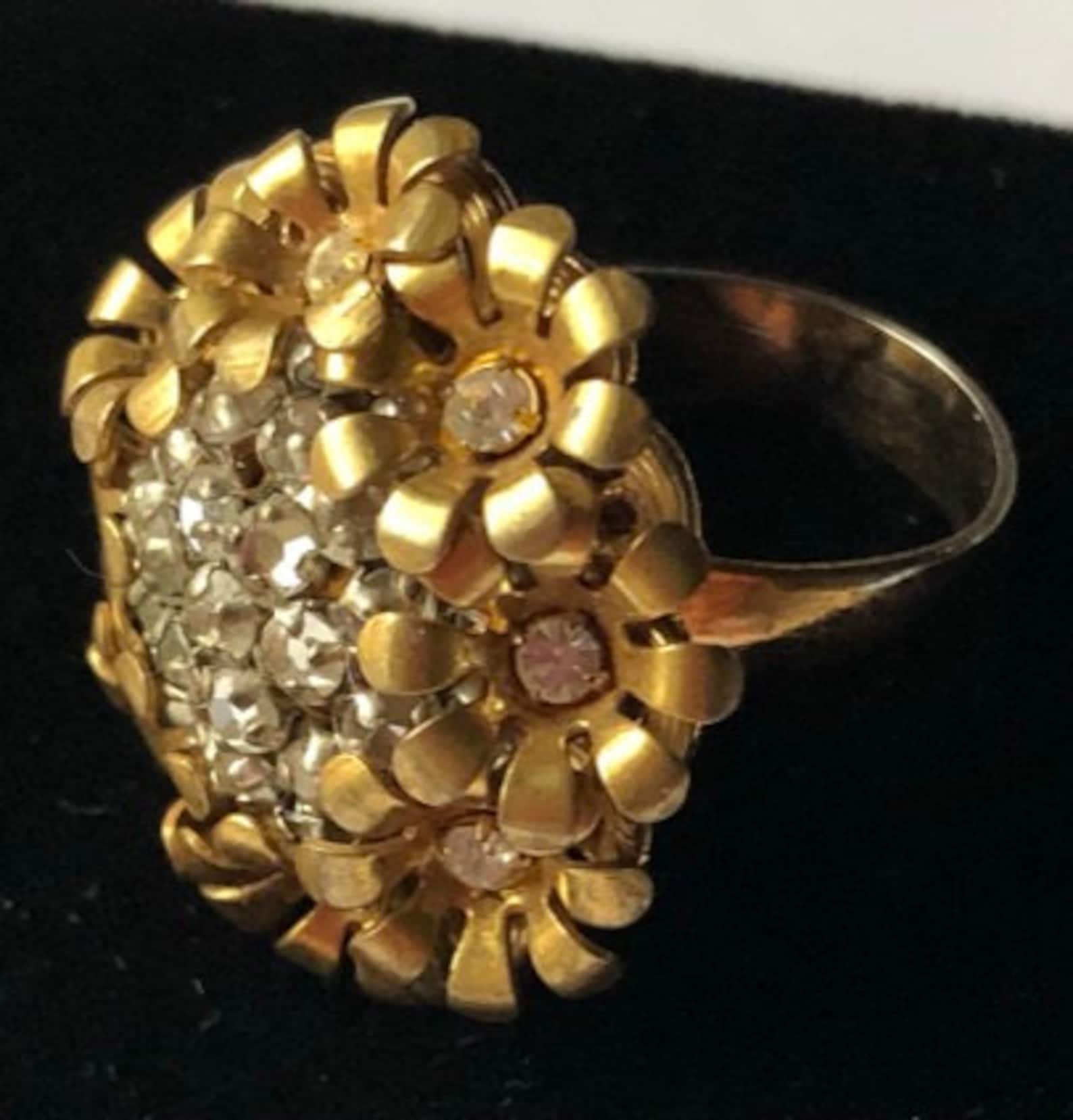 Lovely Vintage Miriam Haskell Ring~ Gilt Filigree/rhinestones/crystals ...