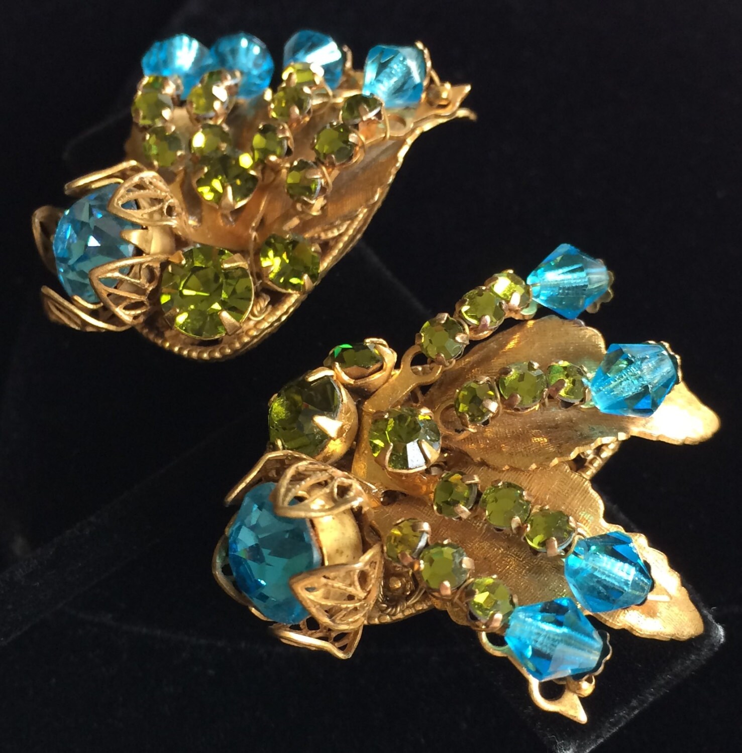 Sparkling Vintage Miriam Haskell Earrings~aqua Blue/peridot Green ...