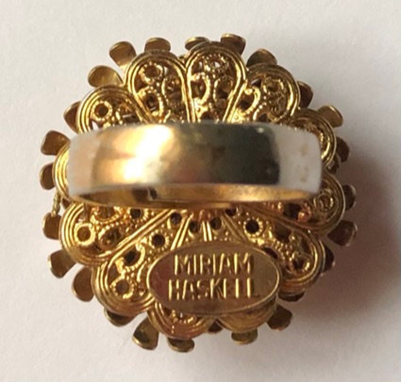 Lovely Vintage Miriam Haskell Ring~ Gilt Filigree/rhinestones/crystals ...