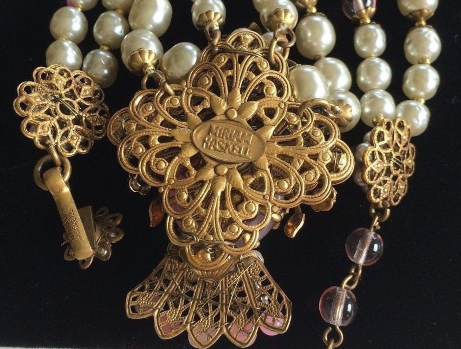 Vintage Miriam Haskell Necklace & Bracelet Set~pink Glass/pearls ...