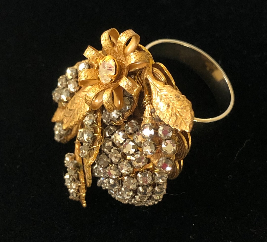 Fabulous Vintage Miriam Haskell Ring~crystals /rhinestone /gilt ...